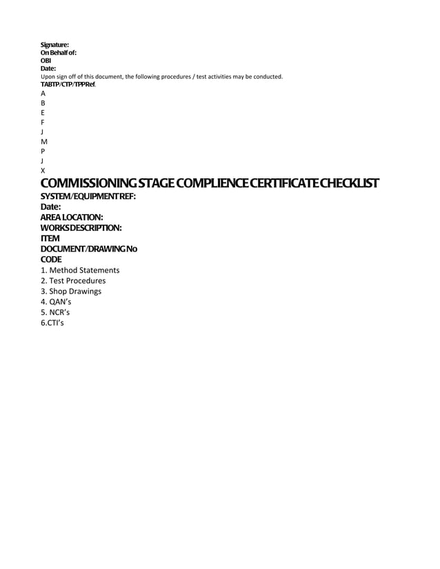 Commissioning stage compliance certificate | DOC