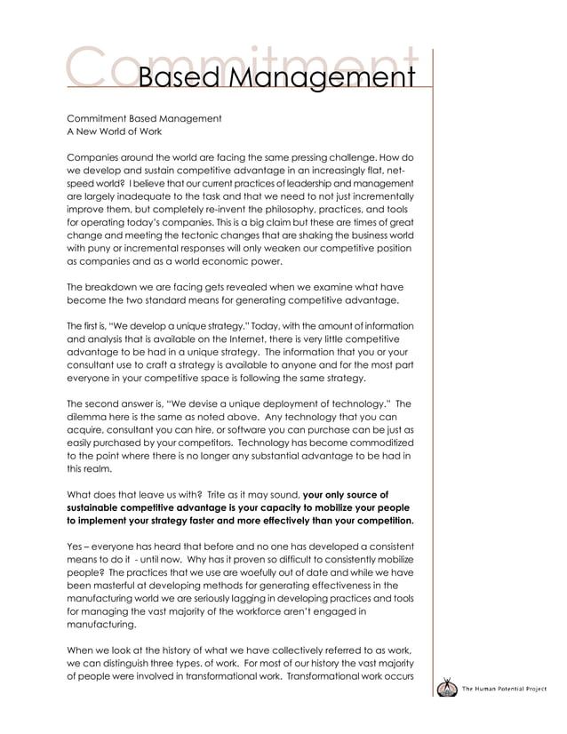Commitment Based Management Summary 2 | PDF
