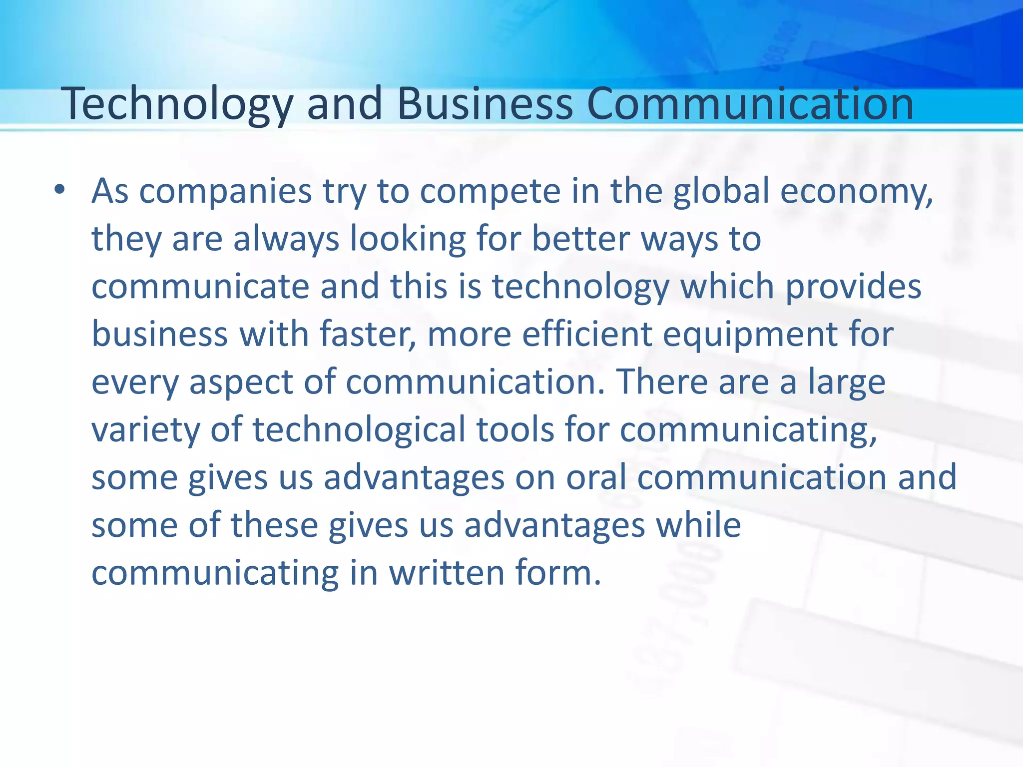 Technological advancements in business communication | PPTX