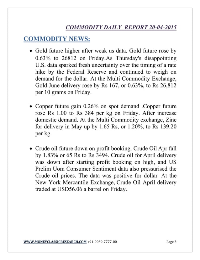 Commodity market daily report | PDF