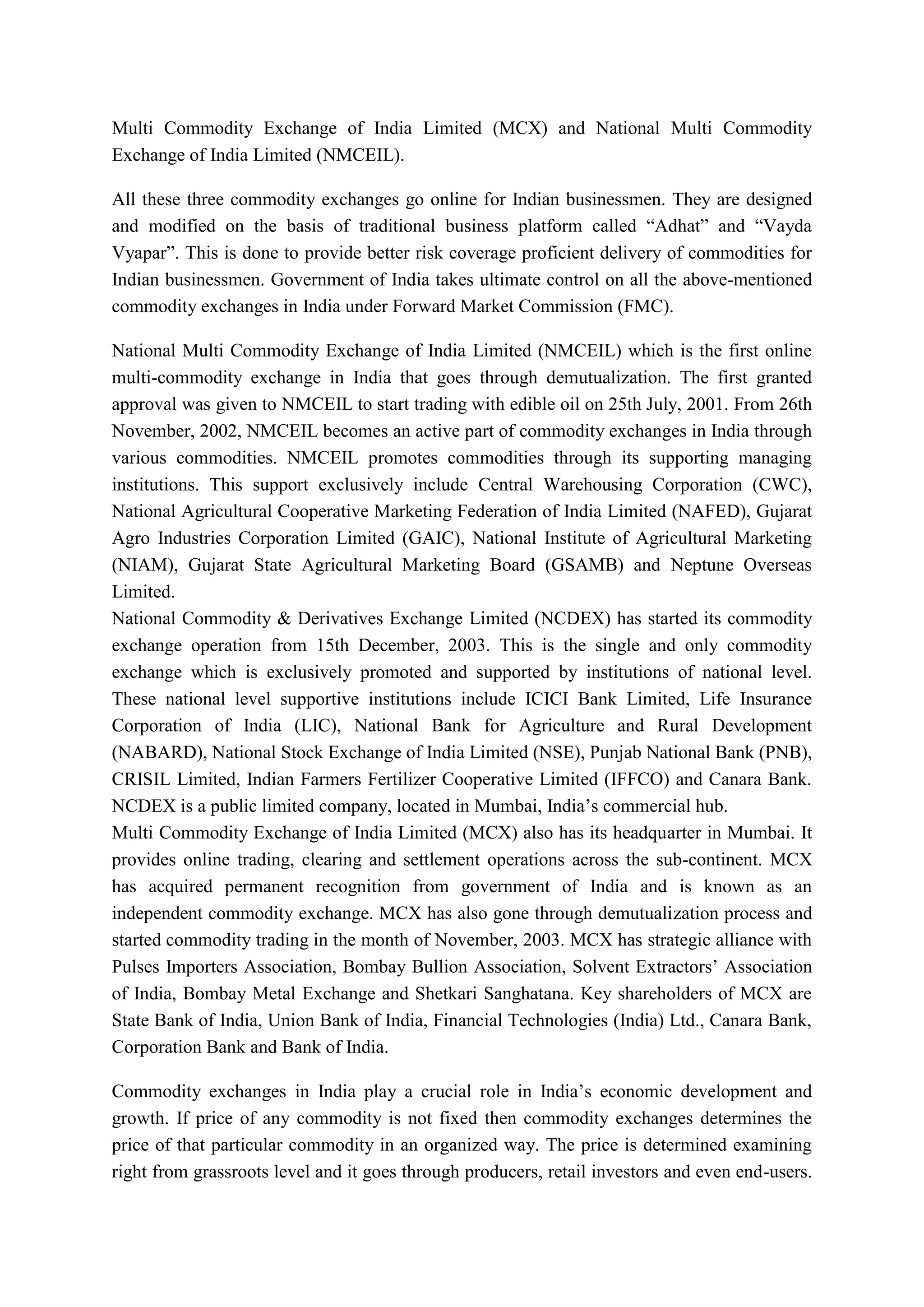 Commodity mrket assignment | DOCX