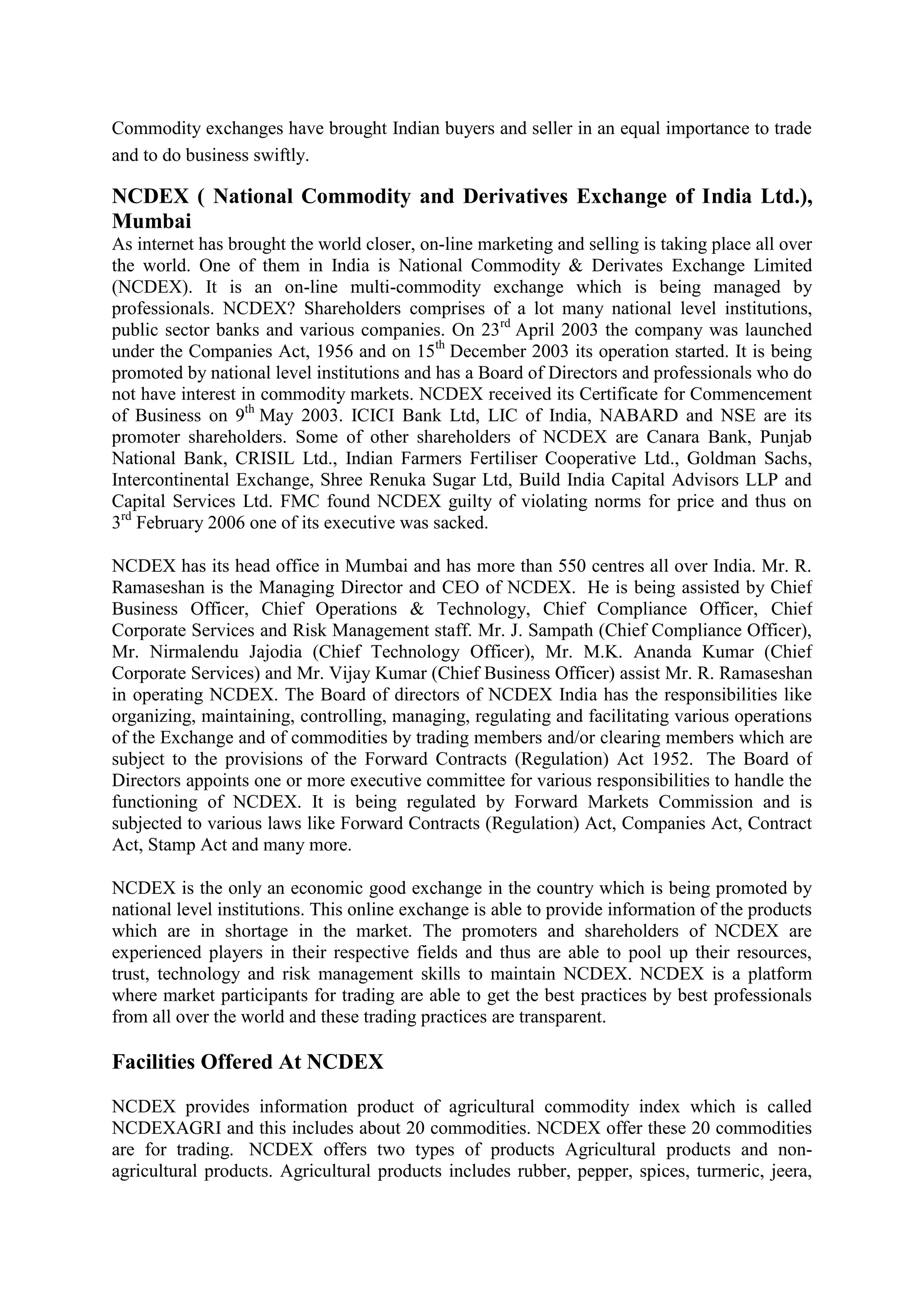 Commodity mrket assignment | DOCX