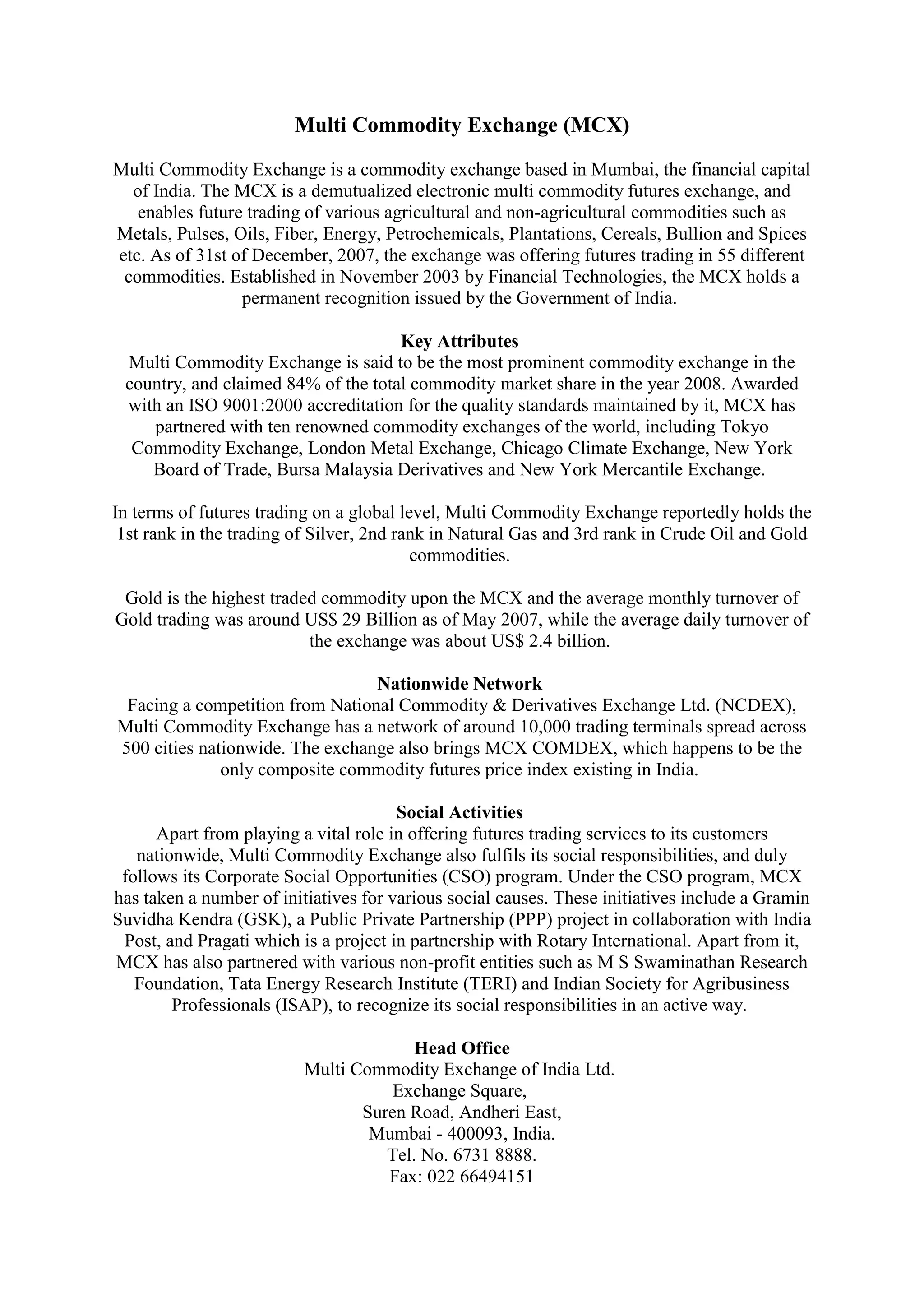 Commodity mrket assignment | DOCX