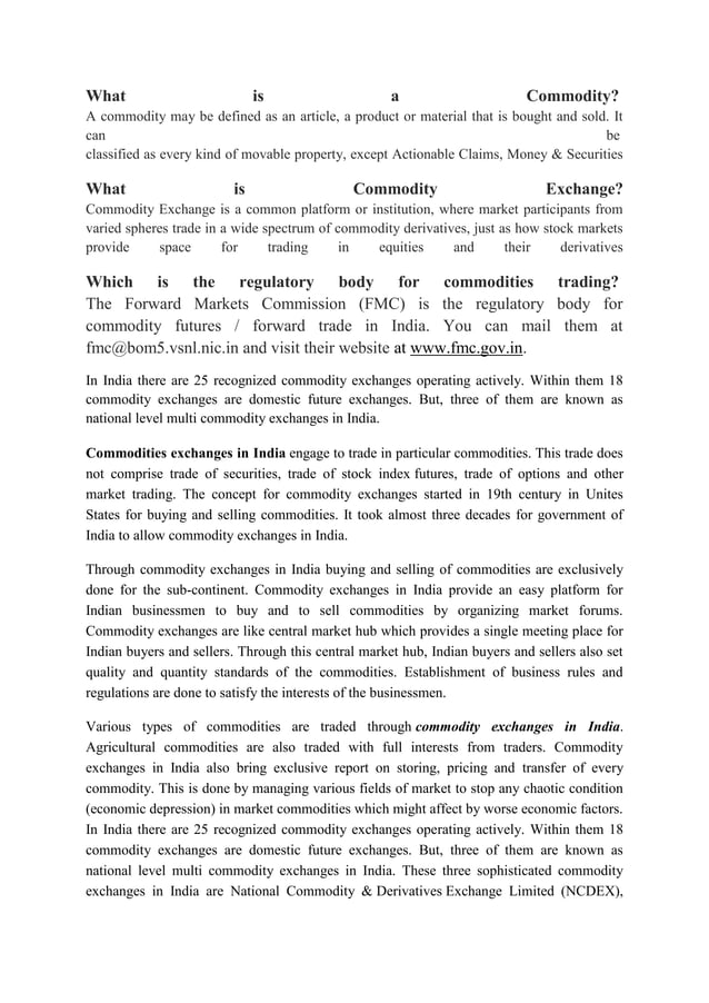 Commodity mrket assignment | PDF