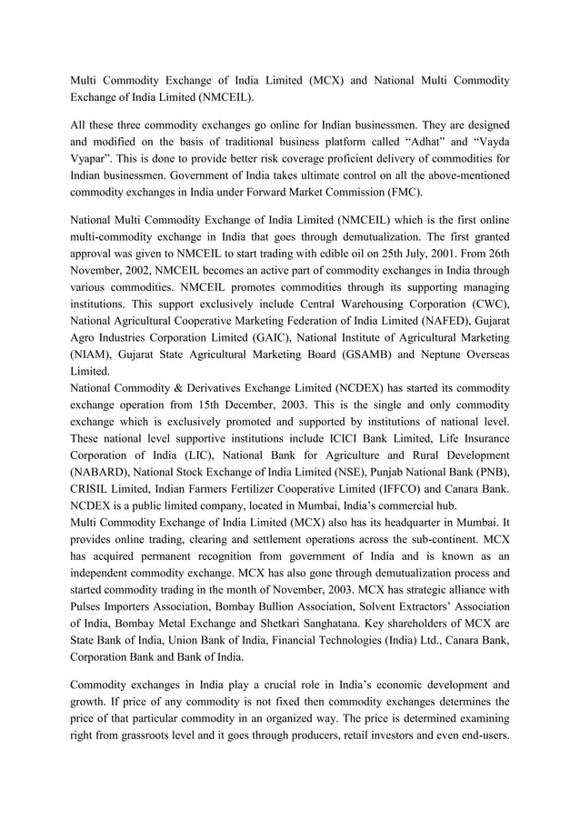 Commodity mrket assignment | PDF