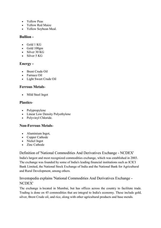 Commodity mrket assignment | PDF