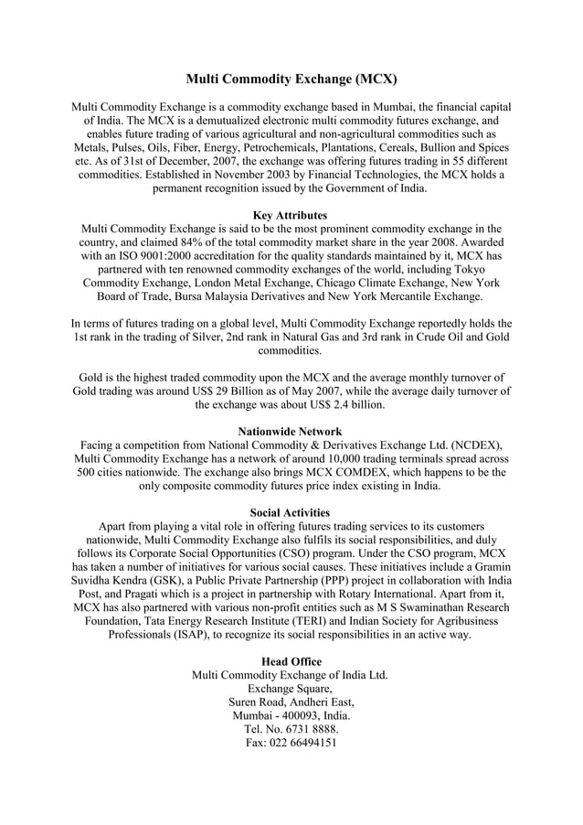 Commodity mrket assignment | PDF