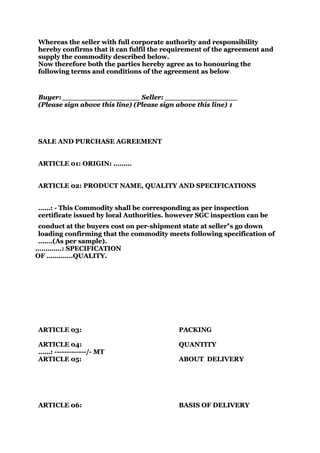 Commodity spa blank sample2 | DOC | Real Estate Buying and Selling ...