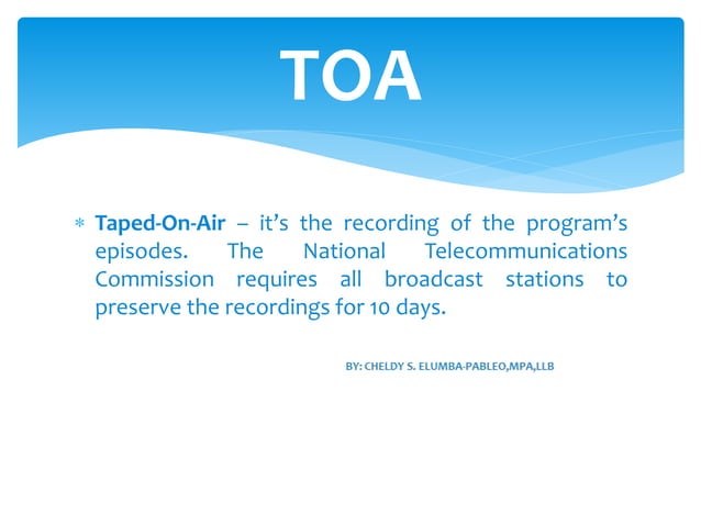 COMMON BROADCASTING TERMS IN RADIO & TV | PPTX | Music | Entertainment