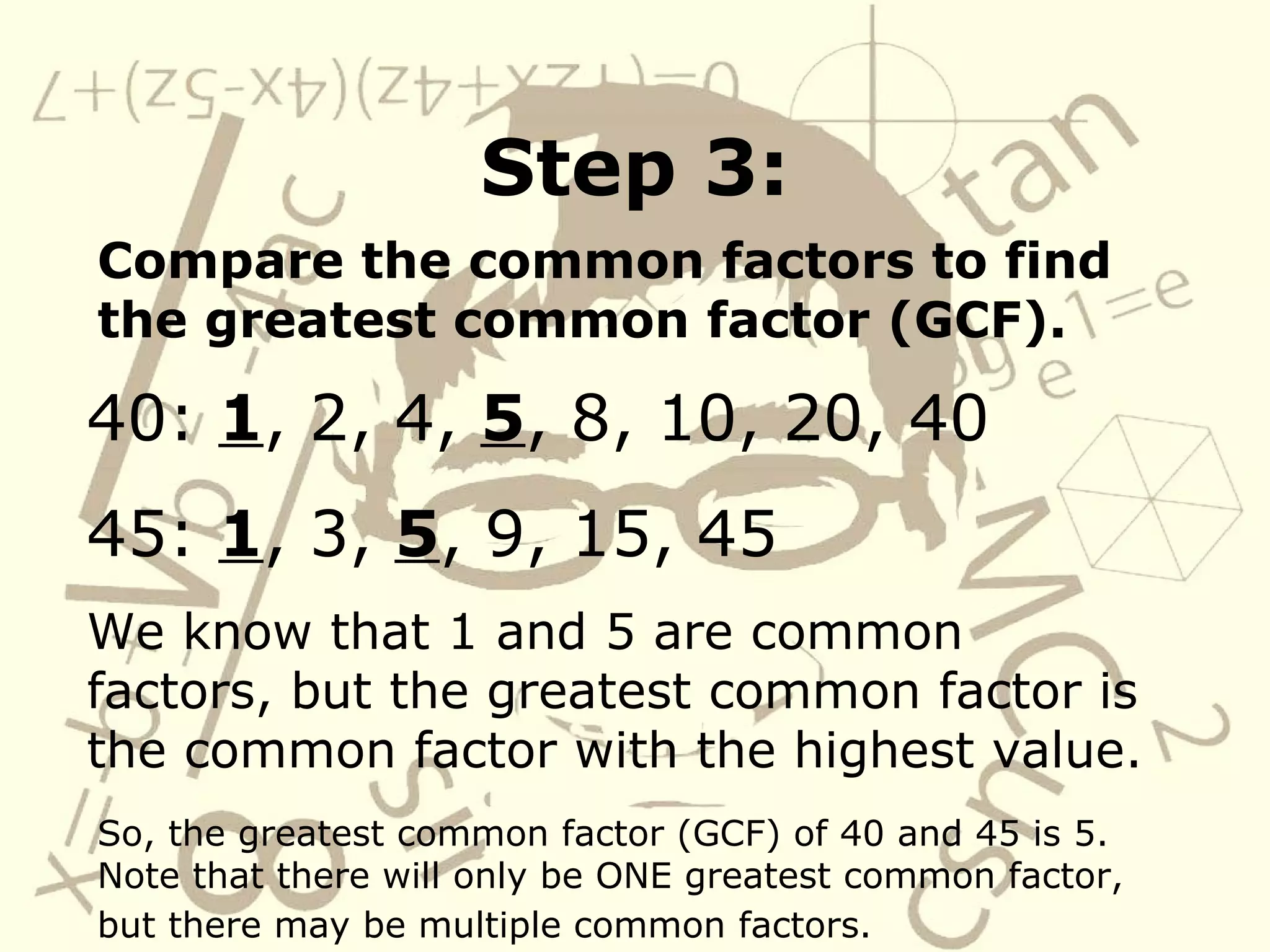 Common Factors And Greatest Common Factor | PPT