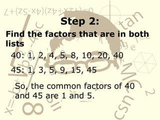 Common Factors And Greatest Common Factor | PPT