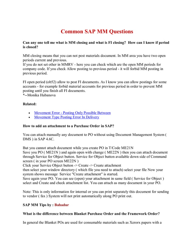 SAP MM Interview Questions | PDF