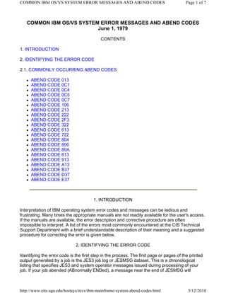 COMMON ABEND CODES | PDF