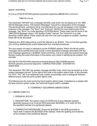 COMMON ABEND CODES | PDF