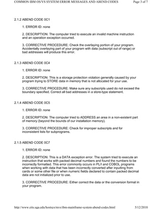 COMMON ABEND CODES | PDF