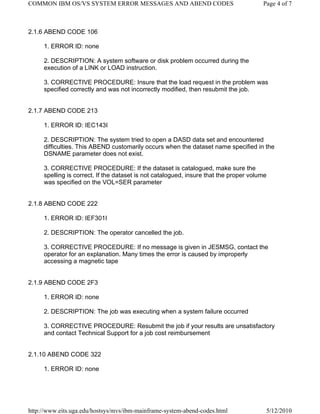 COMMON ABEND CODES | PDF