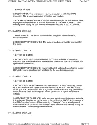 COMMON ABEND CODES | PDF