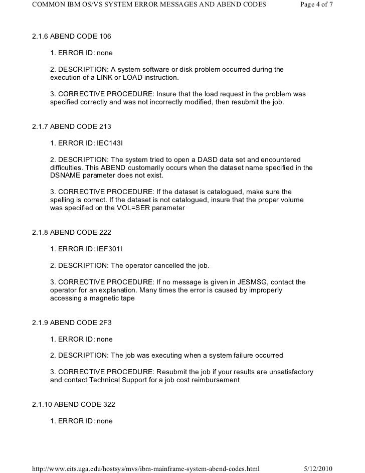 Common Abend Codes 
