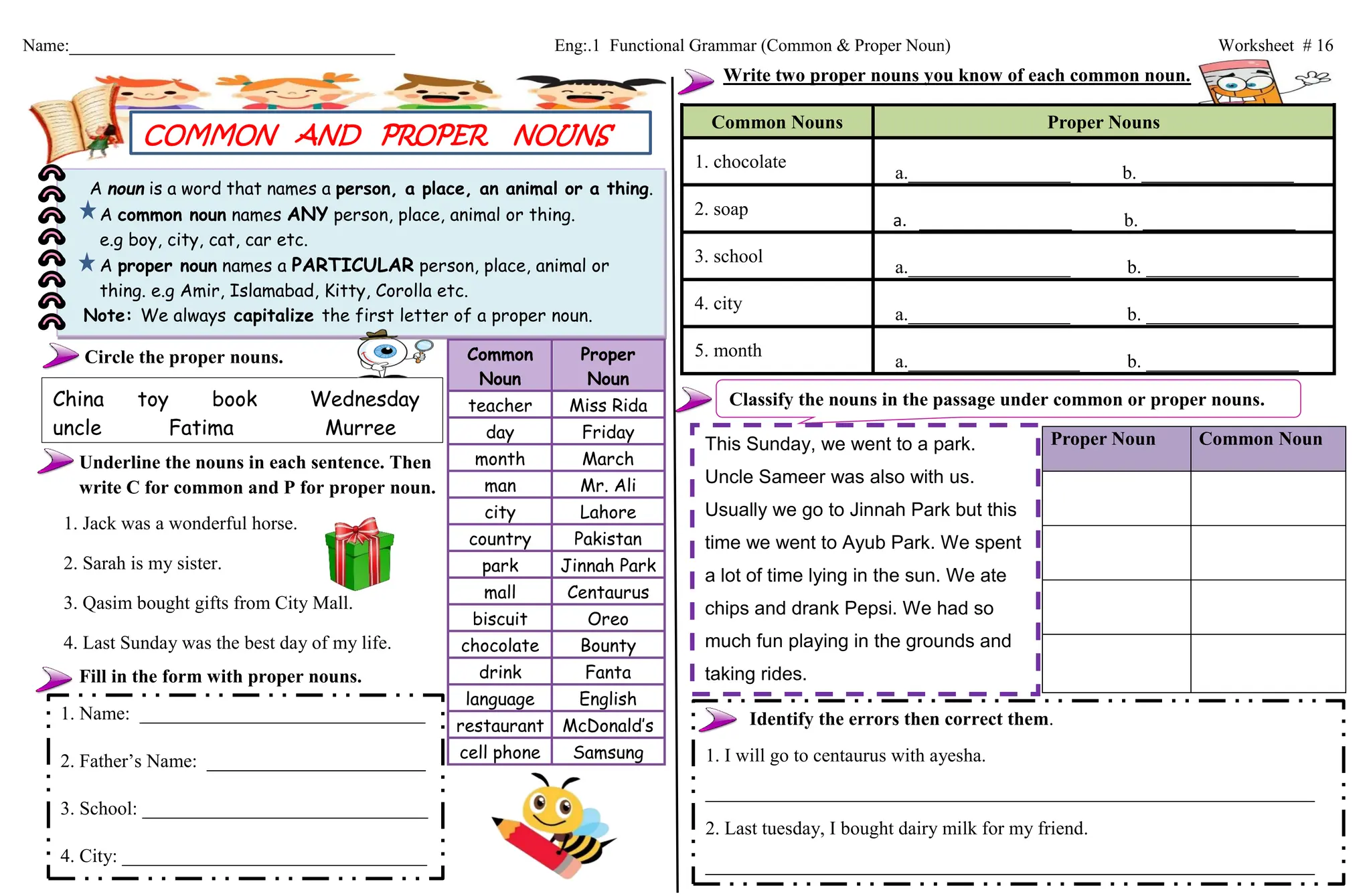 Common and proper noun.pdf a worksheet for the students of primary ...