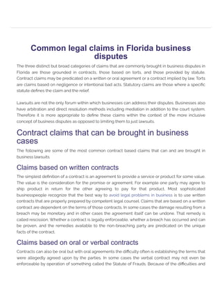 common business dispute legal claims by business lawyer David Steinfeld.pdf