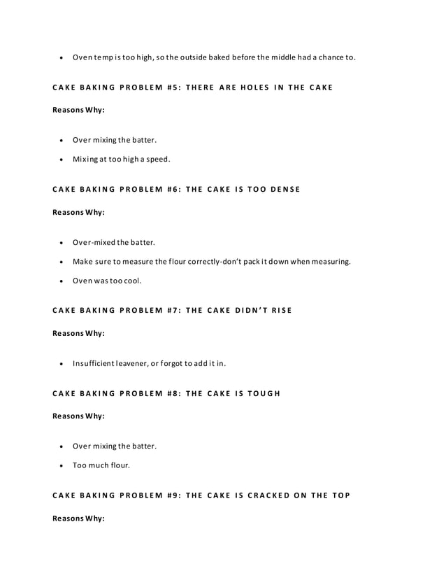 Common cake baking problems and why they happen | DOCX