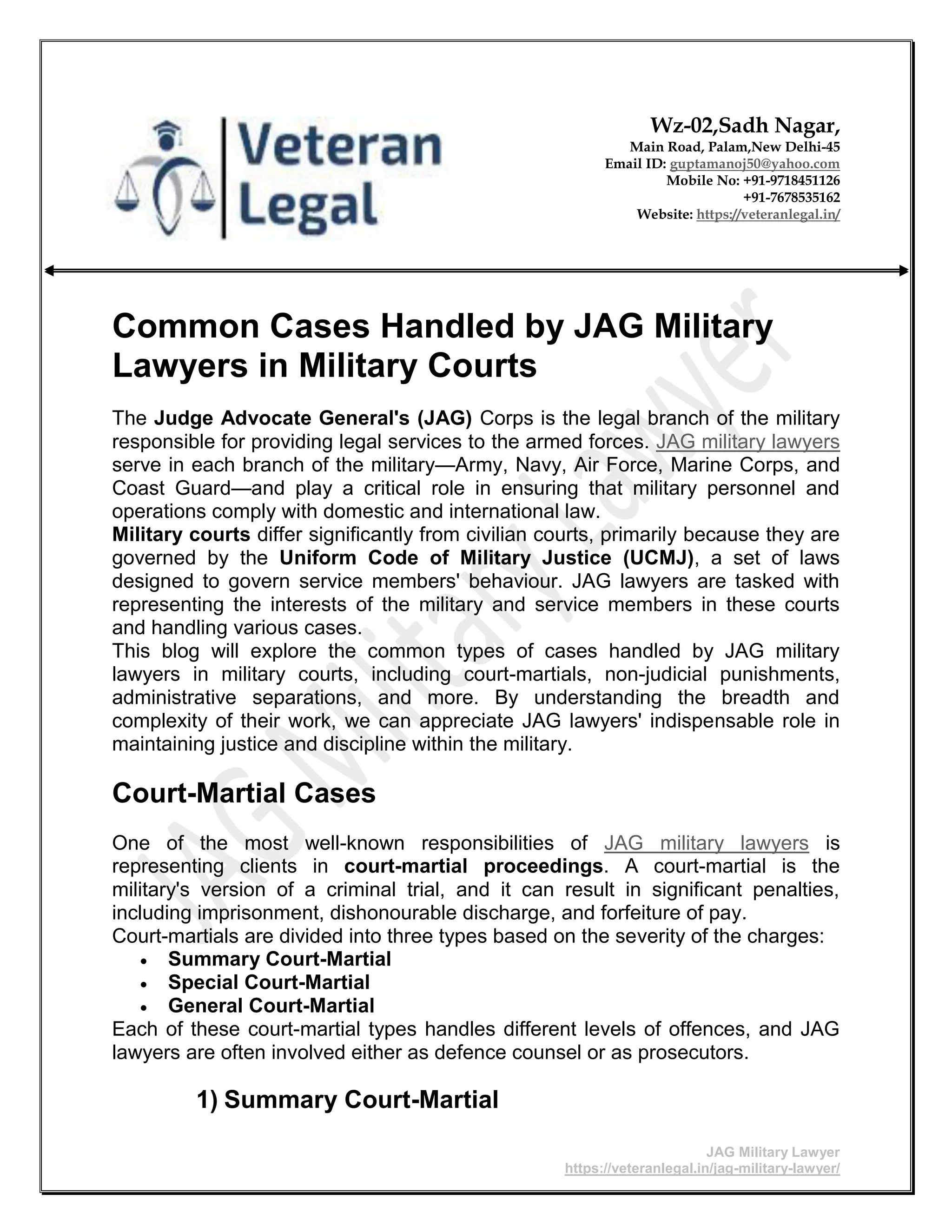 Common Cases Handled by JAG Military Lawyers in Military Courts | PDF ...
