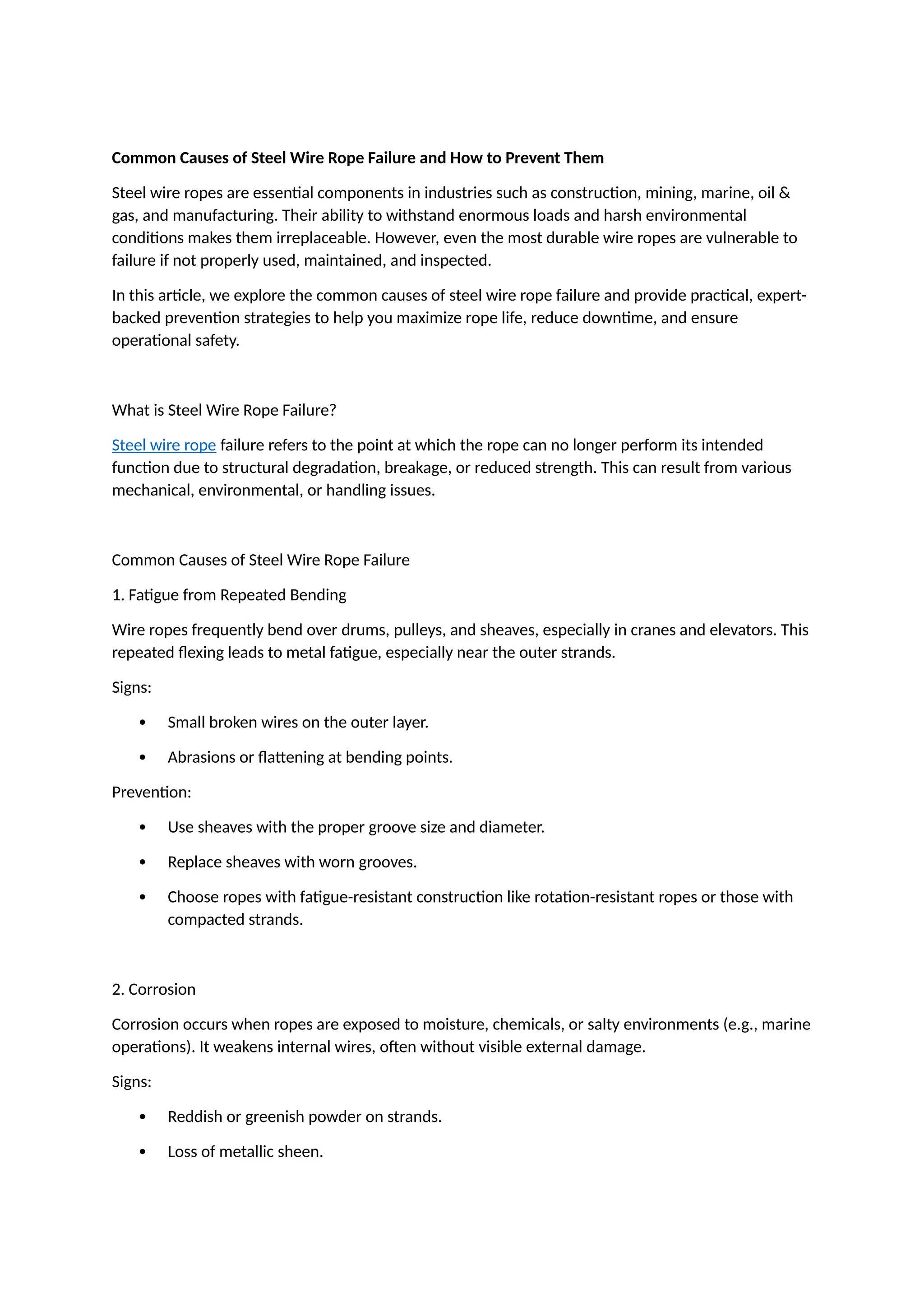 Common Causes of Steel Wire Rope Failure and How to Prevent Them | DOCX