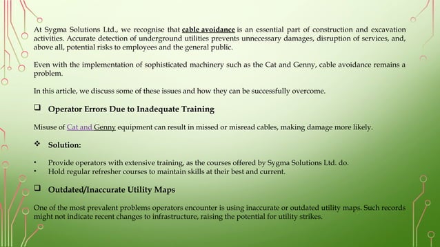 COMMON CHALLENGES IN CABLE AVOIDANCE AND HOW TO OVERCOME THEM | PPT