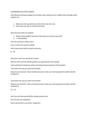 common classroom rules.docx | Parenting Teens | Parenting