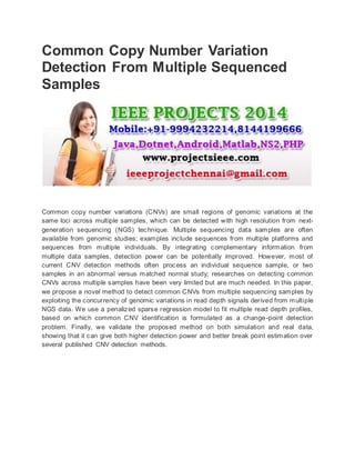 Common copy number variation detection from multiple sequenced samples | DOCX | Databases ...