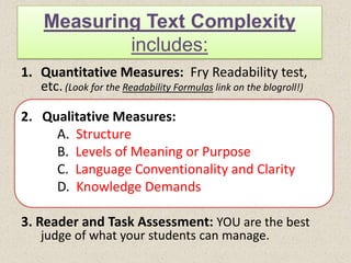 Commoncore text-exemplars-and-measuring-text-complexity | PPTX ...