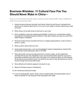 Common cultural faux pas | DOCX