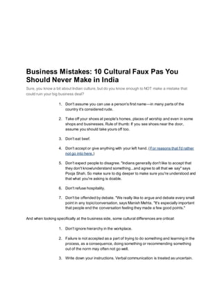 Common cultural faux pas | DOCX