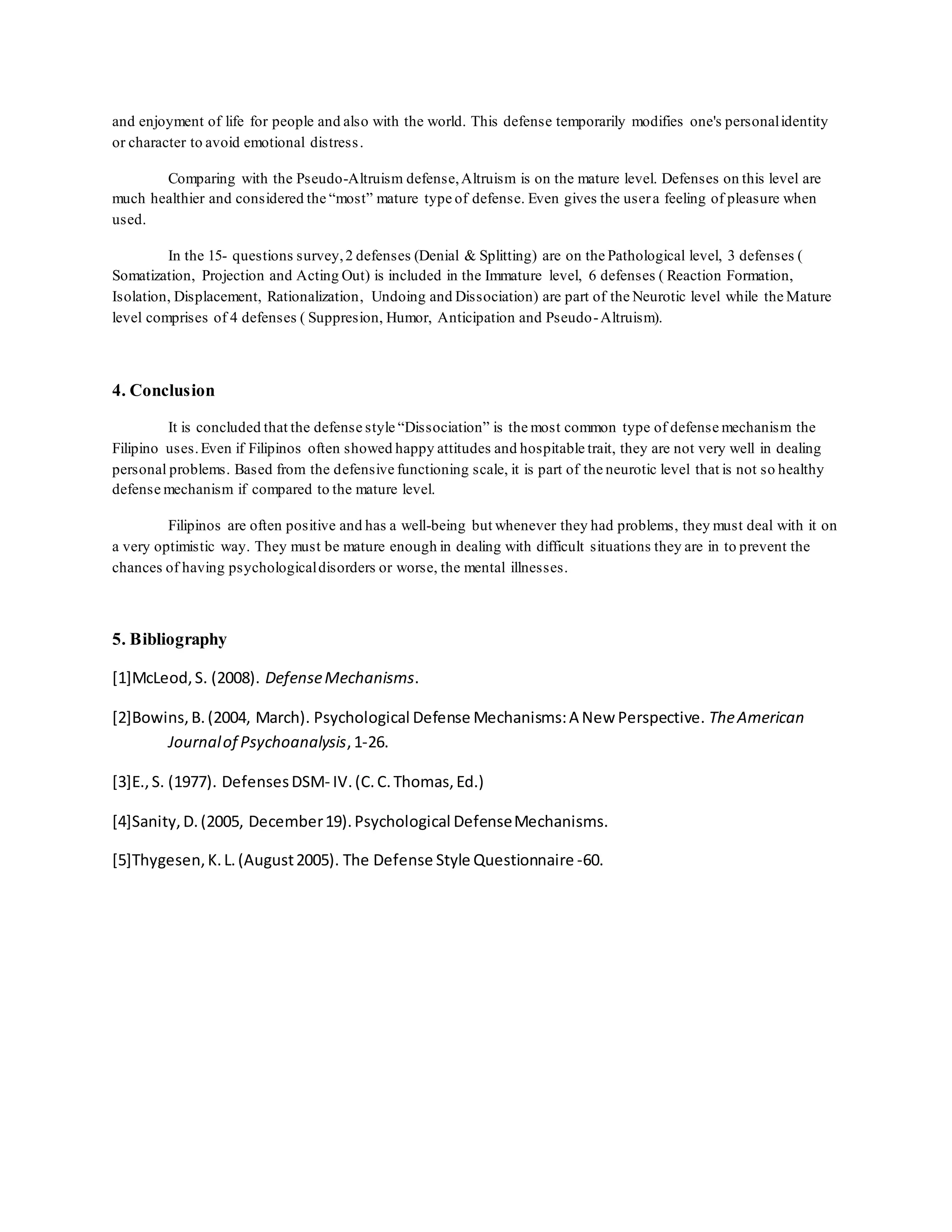 Common defense mechanisms of filipinos | DOCX