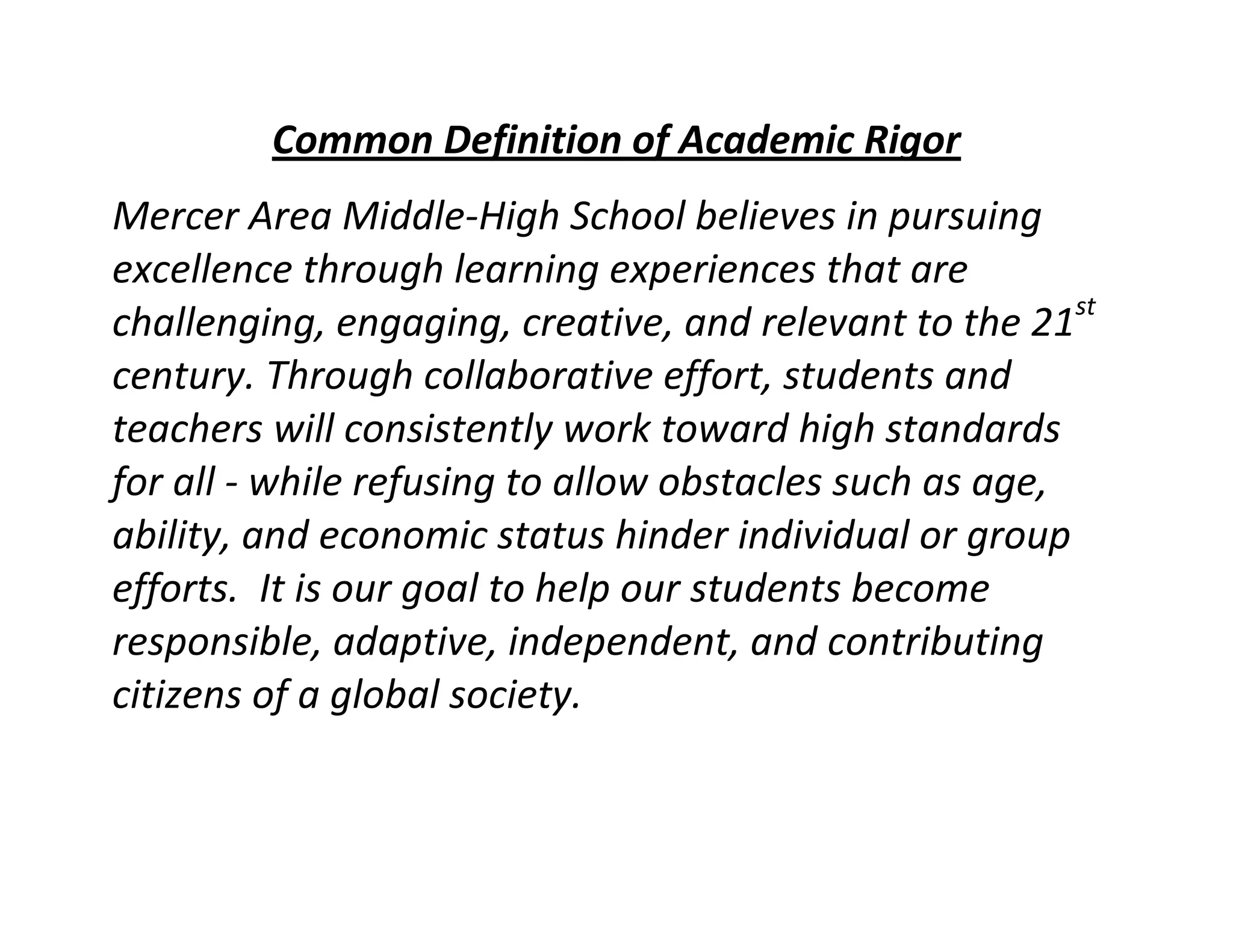 Common definition of academic rigor | DOCX