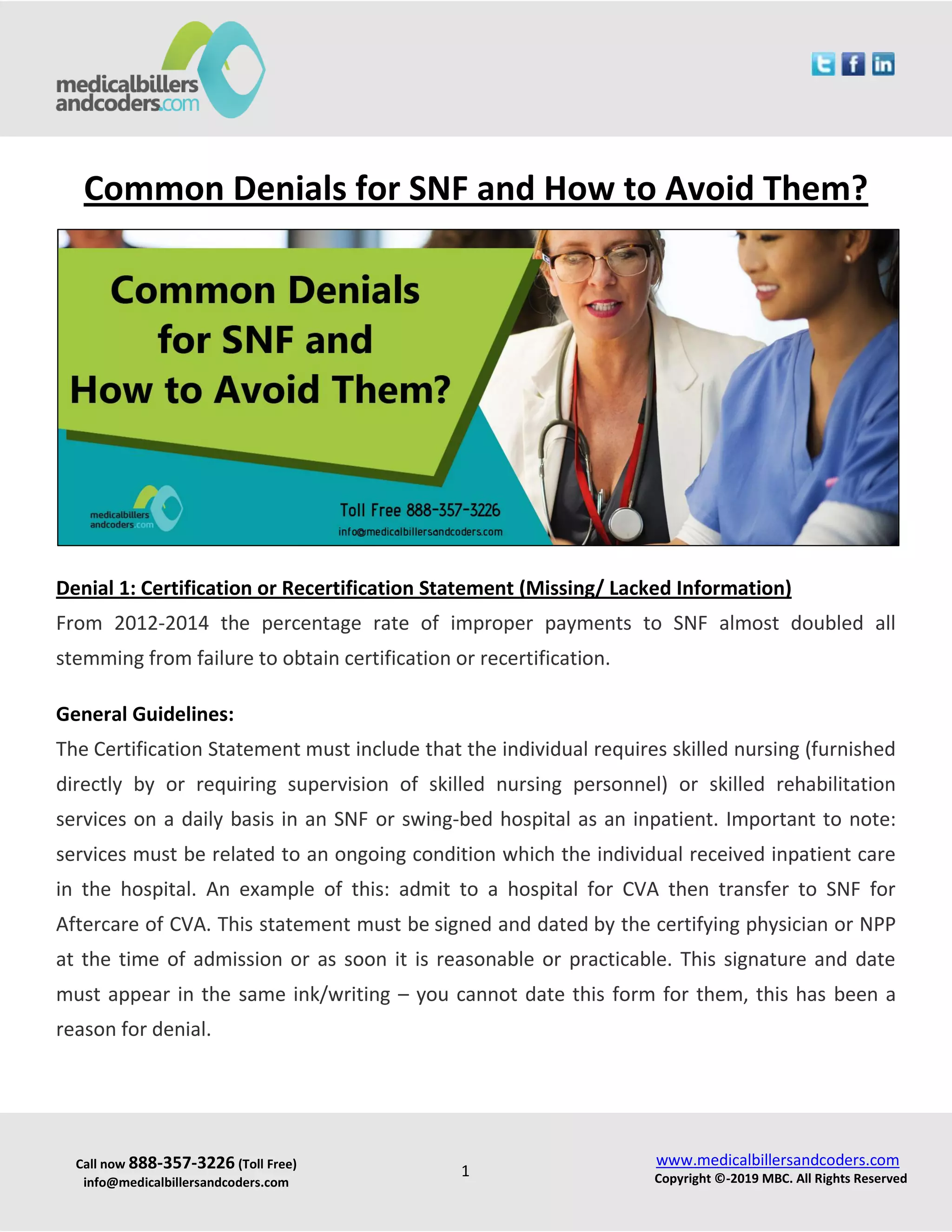 Common Denials for SNF and How to Avoid Them? | PDF
