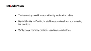 Common Digital Identity Verification Method Types | PDF