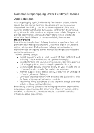 Common Dropshipping Order Fulfillment Issues And Solutions | PDF