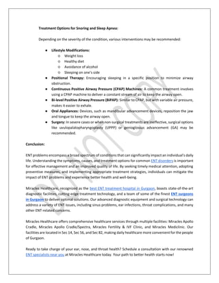 Common ENT Problems and Their Solutions at Miracles Healthcare | PDF