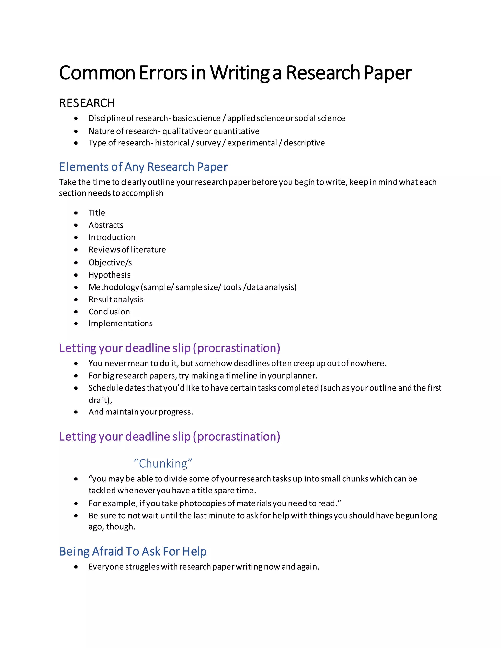 Common errors in writing a research paper | DOCX