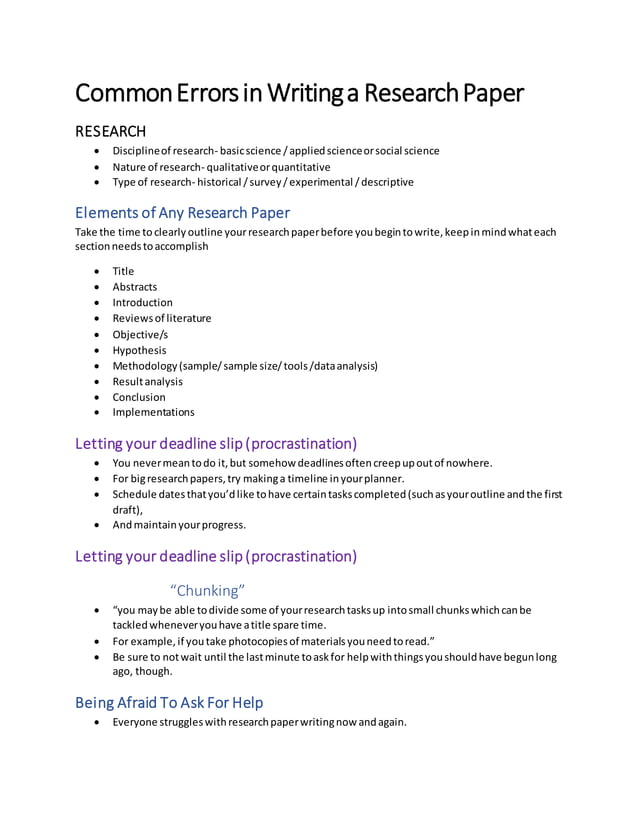 Common errors in writing a research paper | DOCX