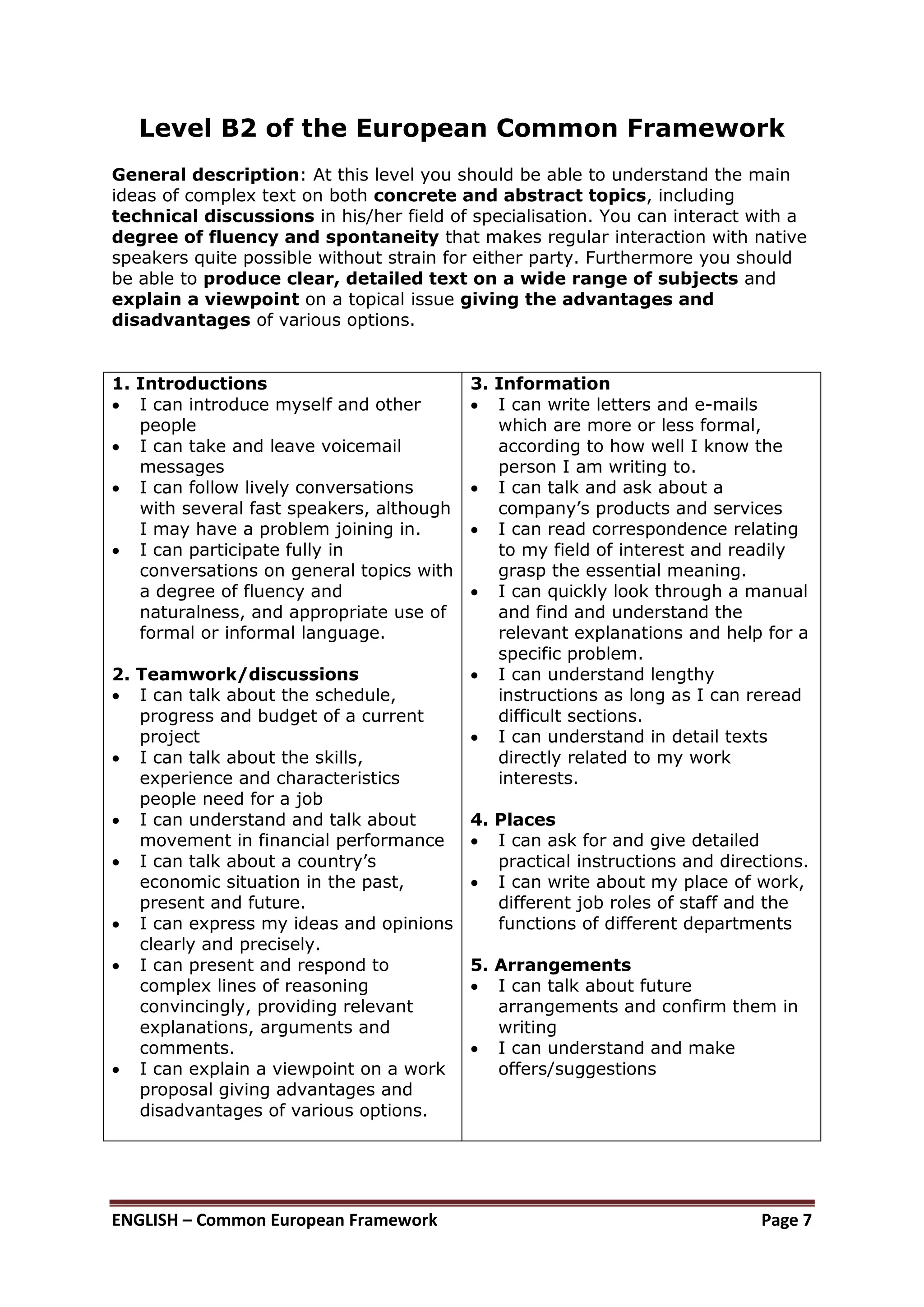 Common European Framework of Reference (CEFR) | PDF