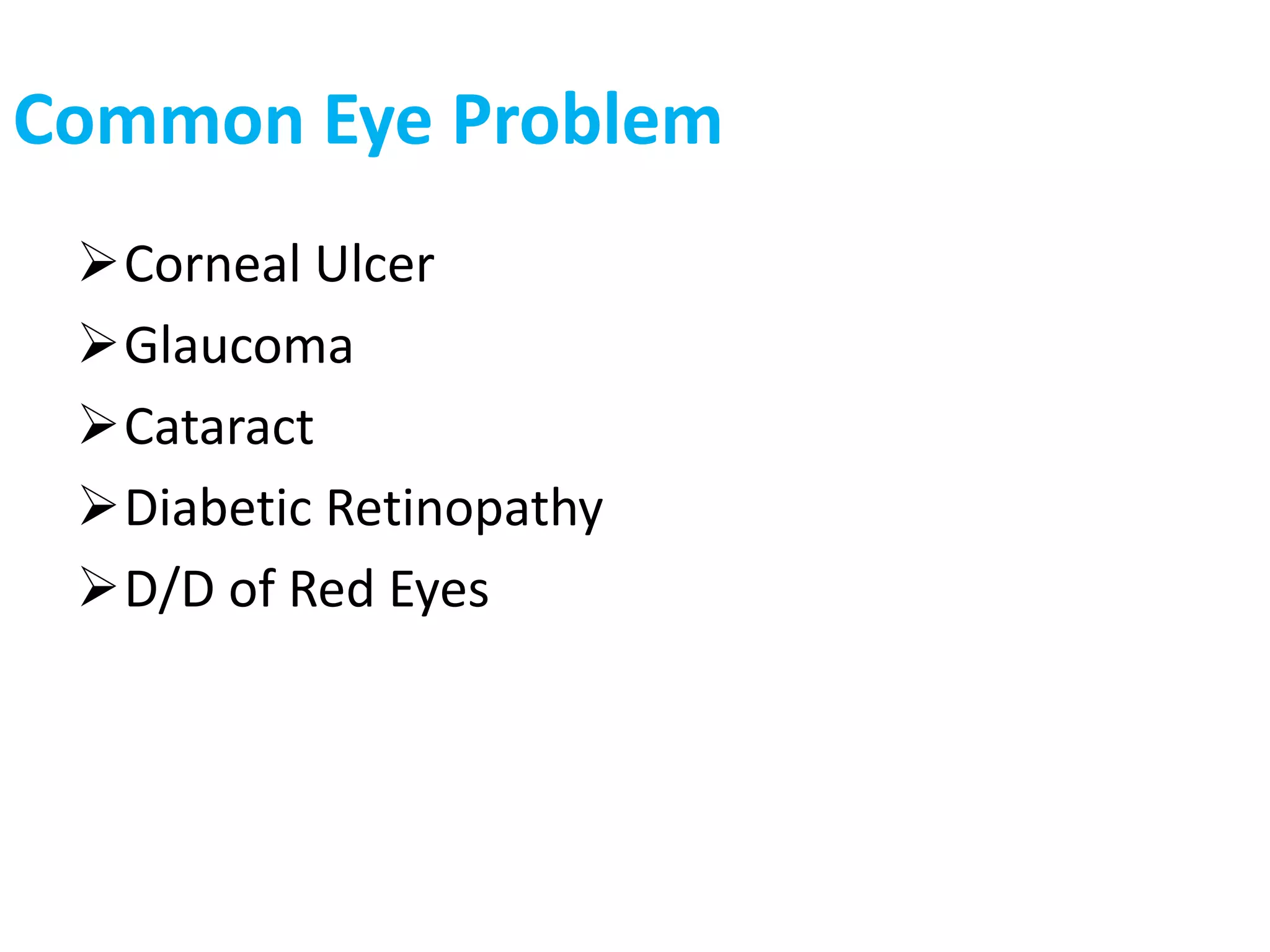 Common eye problem corneal ulcer, glaucoma, cataract, diabetic ...