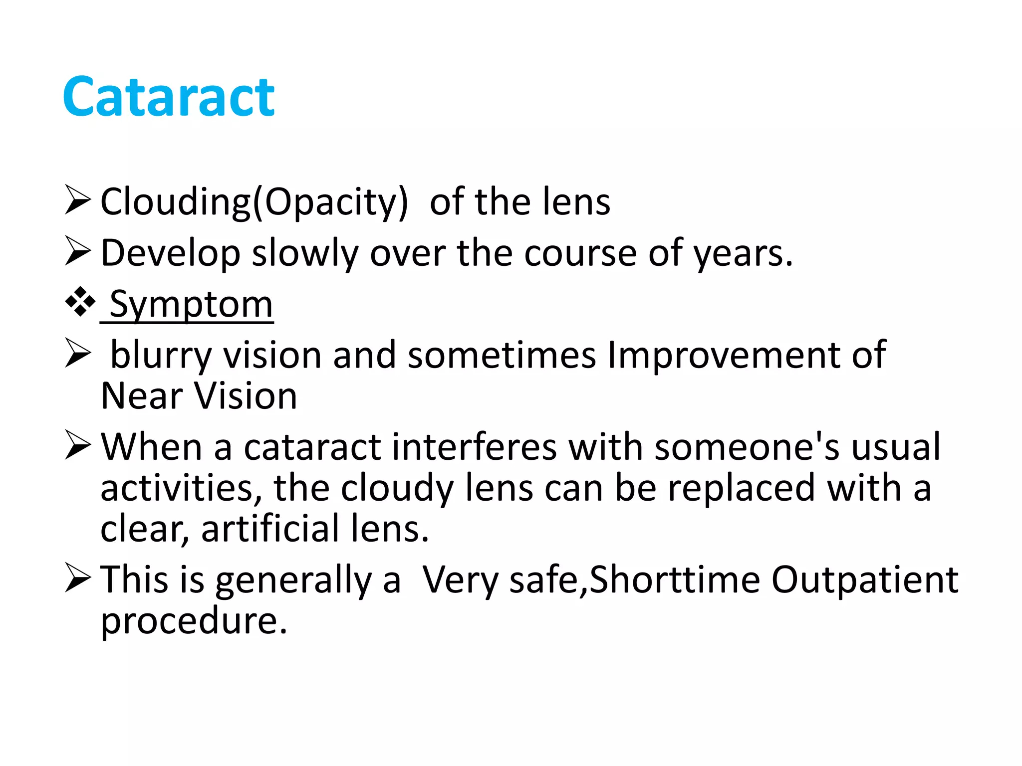Common eye problem corneal ulcer, glaucoma, cataract, diabetic retinopathy, dd of red eyes | PPTX