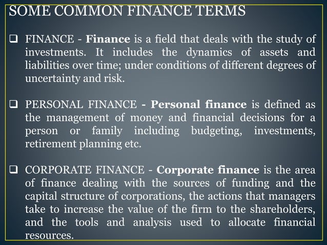 Common finance terminology | PPTX | Stocks and Bonds | Personal Investing