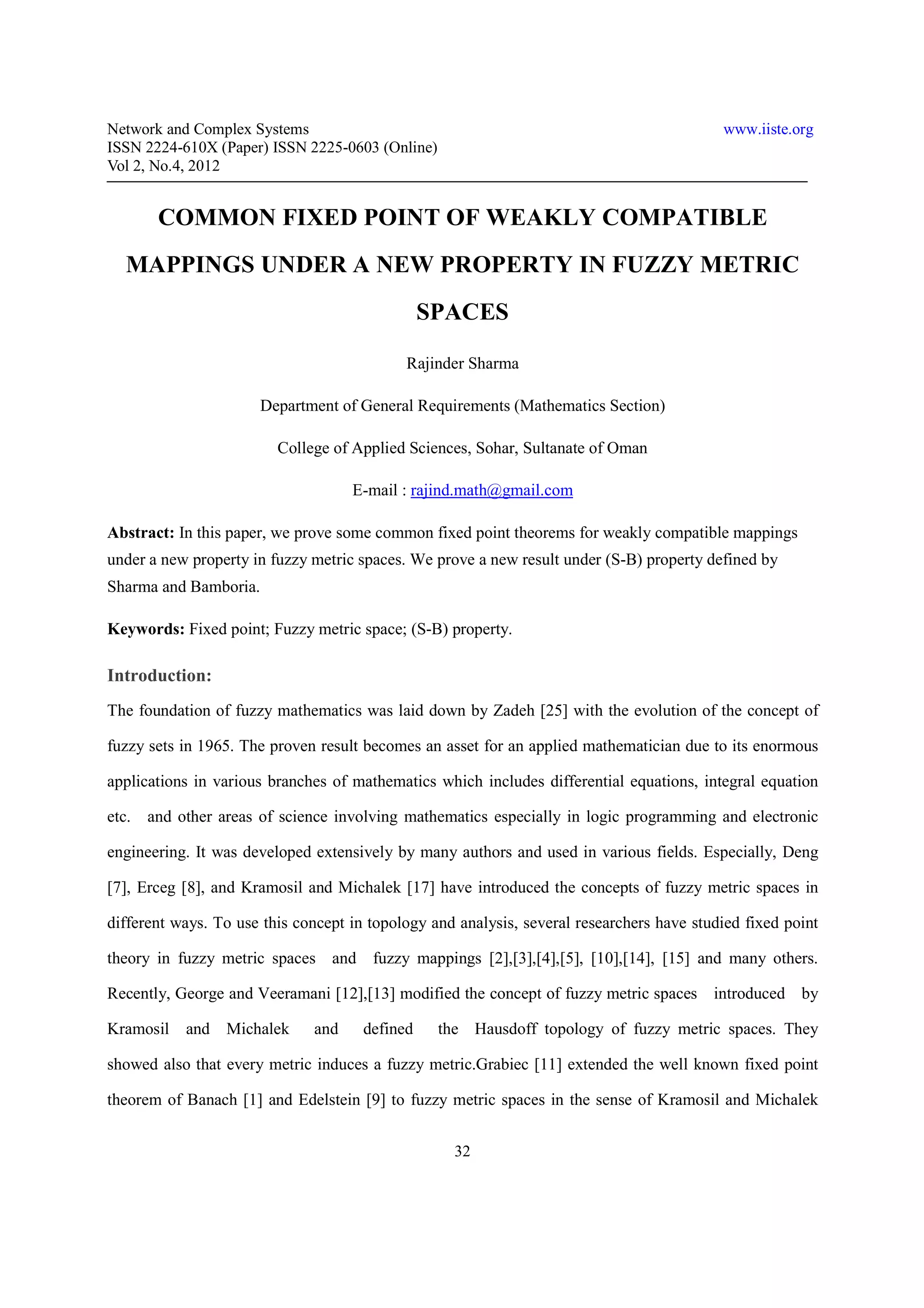 Common Fixed Point Of Weakly Compatible Pdf
