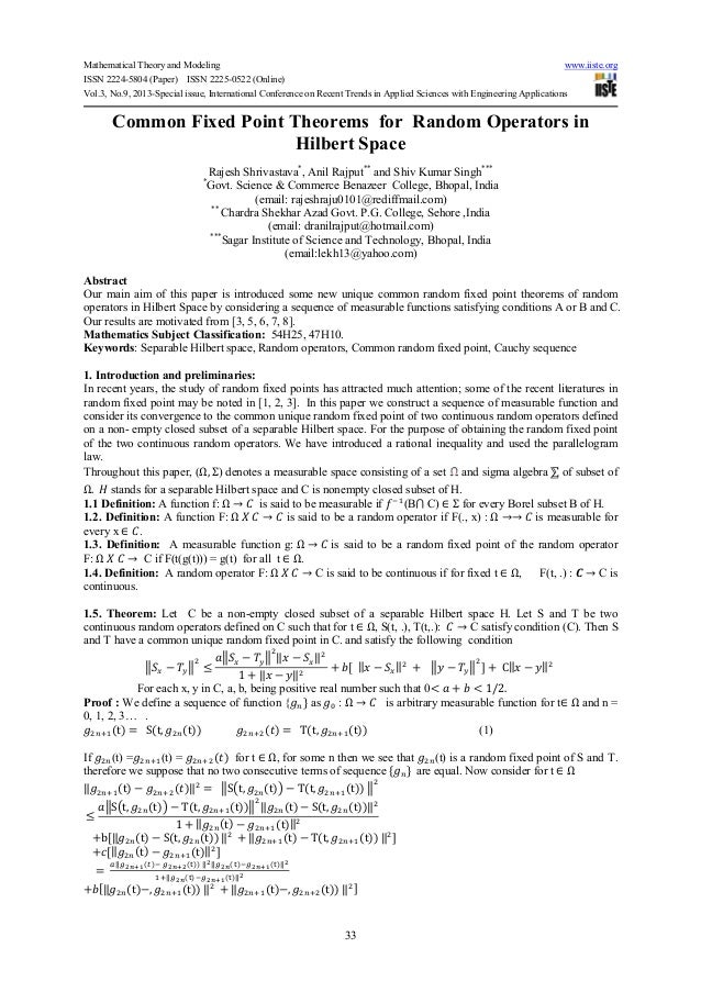 Common Fixed Point Theorems For Random Operators In Hilbert Space