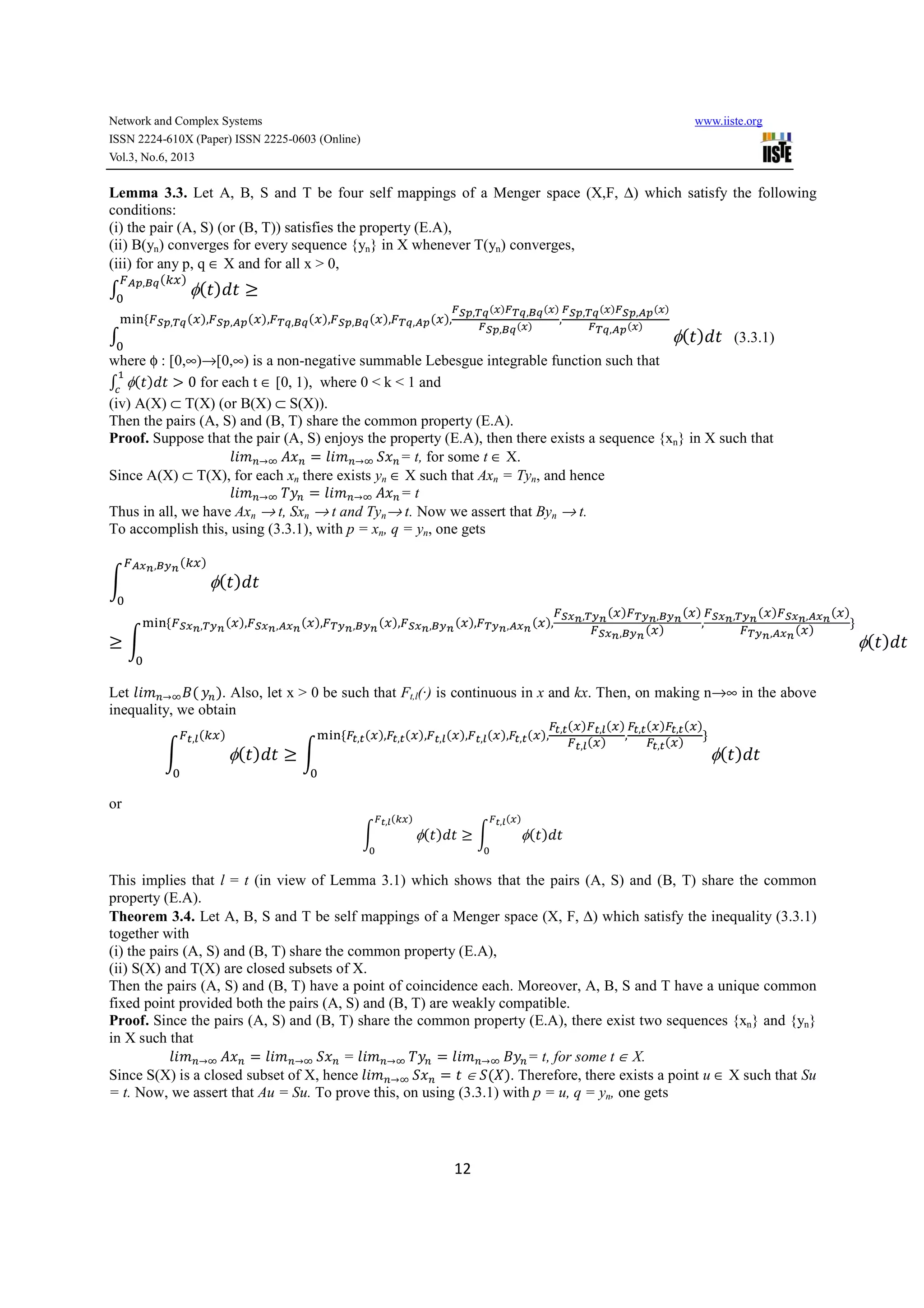 Common Fixed Point Theorems Of Integral Type In Menger Pm Spaces Pdf 3 D Graphics Computer
