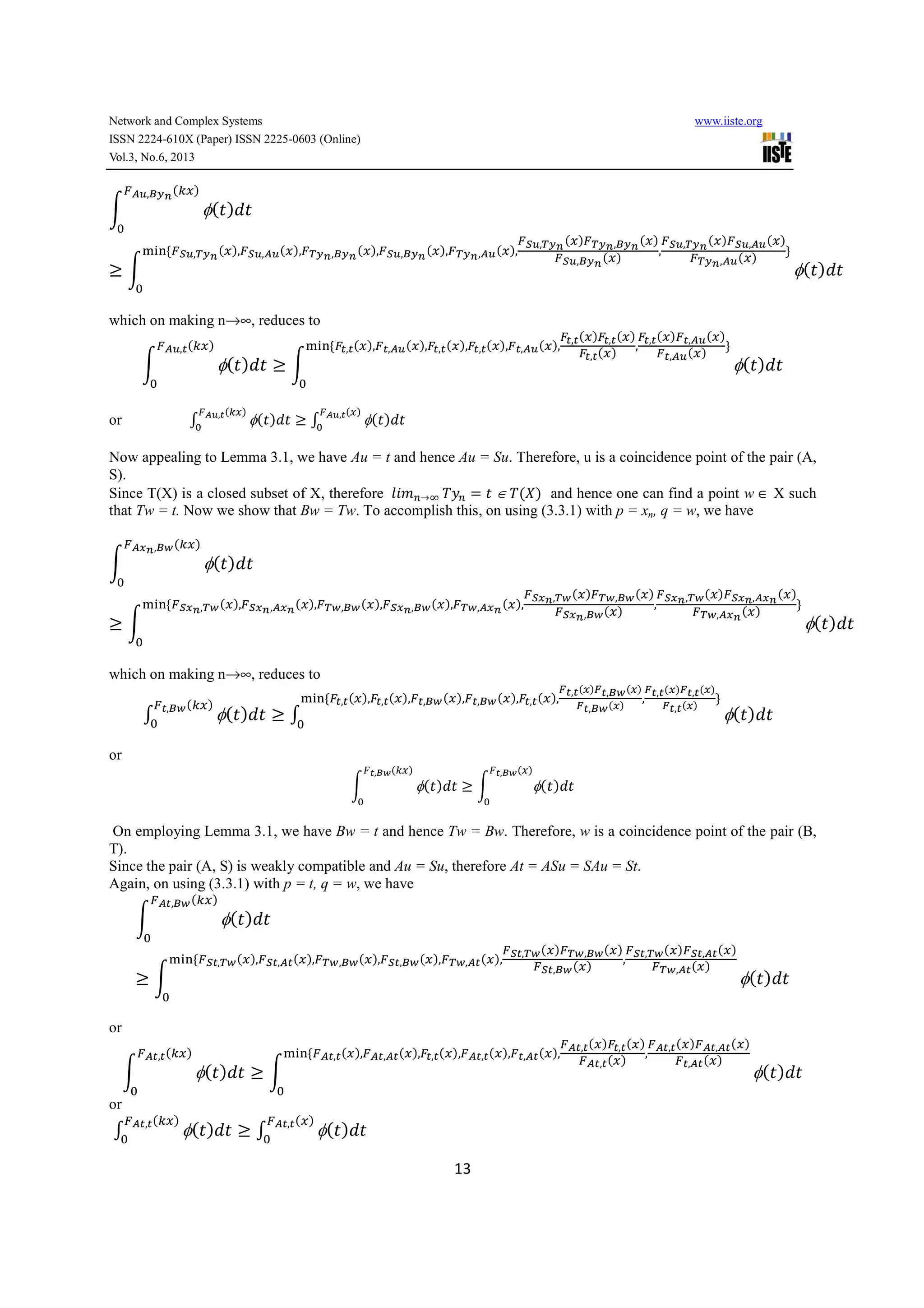 Common Fixed Point Theorems Of Integral Type In Menger Pm Spaces Pdf 