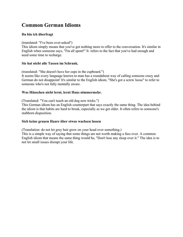 Common German Idioms | PDF